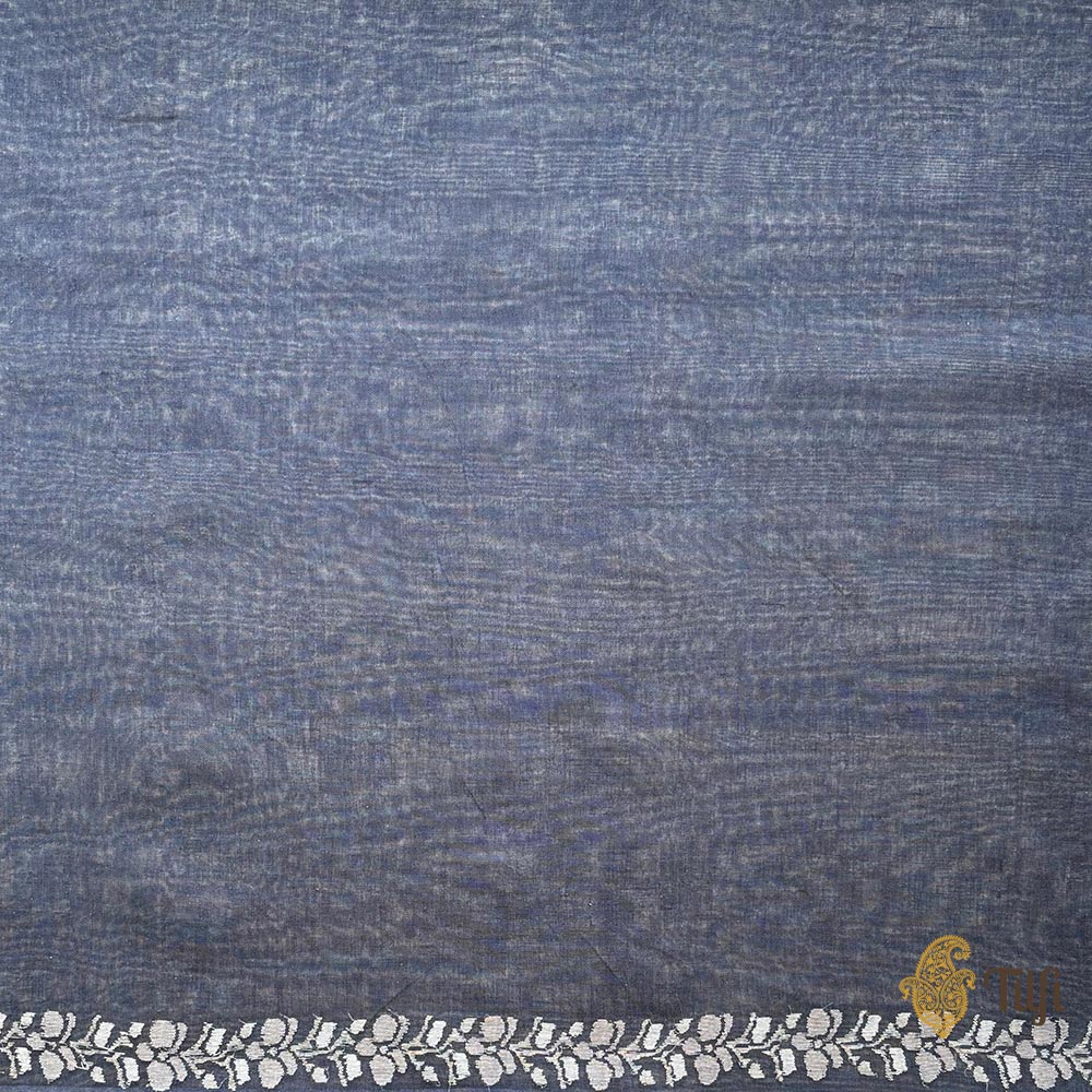 'Aki' Navy Blue Pure Cotton Jamdani Real Zari Banarasi Handloom Saree ...