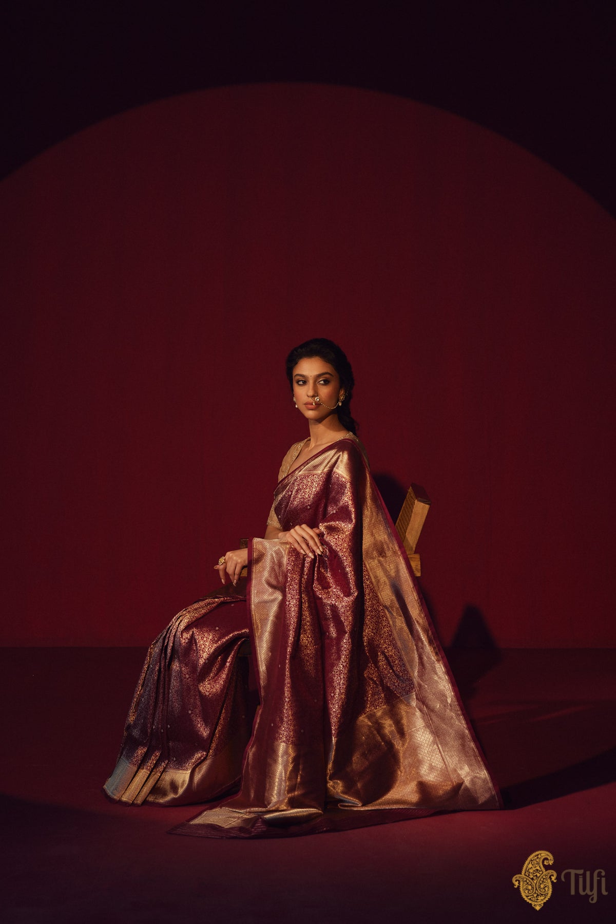 'Zohra' Deep Maroon Pure Katan Silk Banarasi Handloom Saree - Tilfi