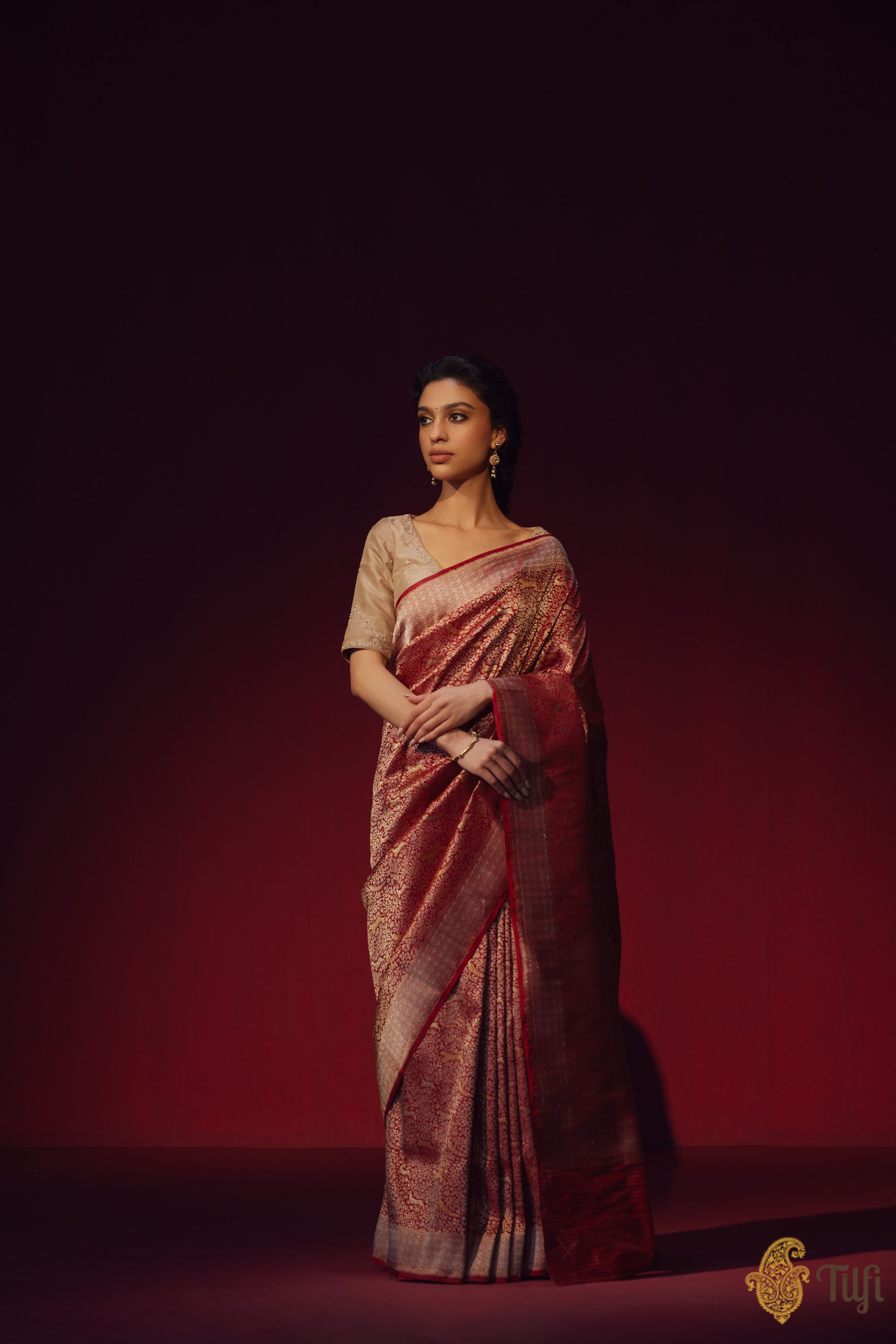 Pre-Order: 'Asha' Rust Red Pure Katan Silk Banarasi Handloom Saree - Tilfi