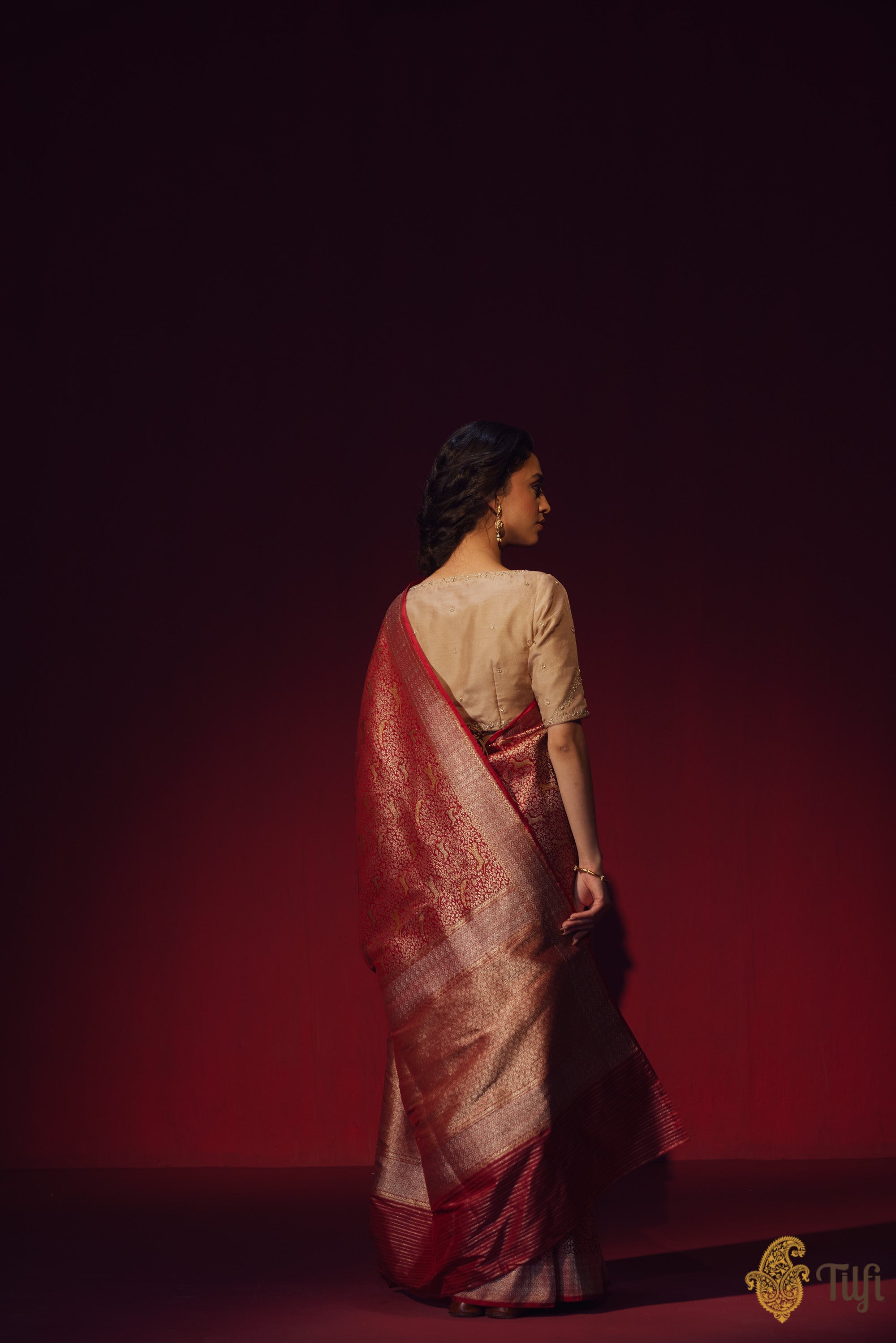 Pre-Order: 'Asha' Rust Red Pure Katan Silk Banarasi Handloom Saree - Tilfi