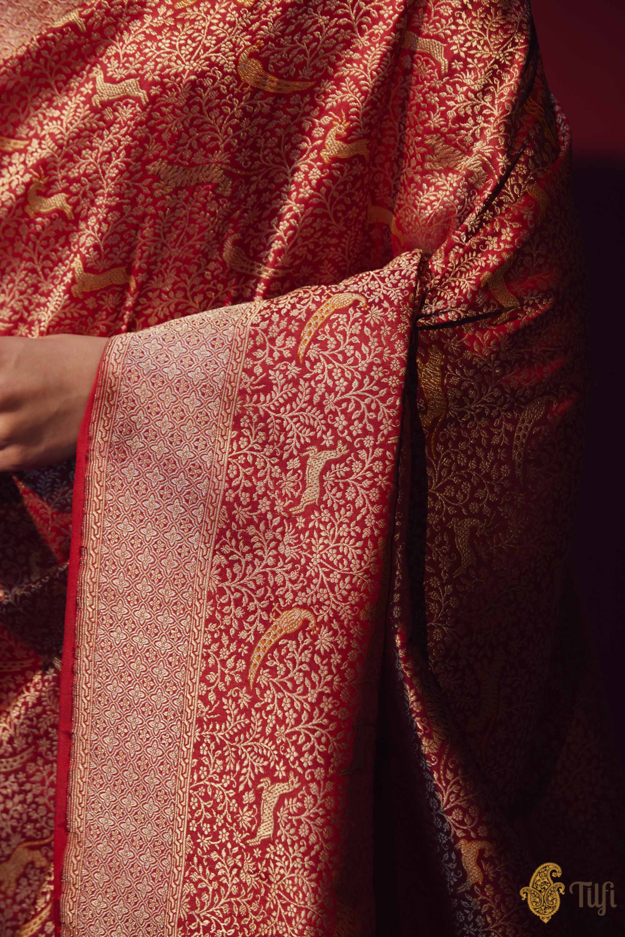 Pre-Order: 'Asha' Rust Red Pure Katan Silk Banarasi Handloom Saree - Tilfi