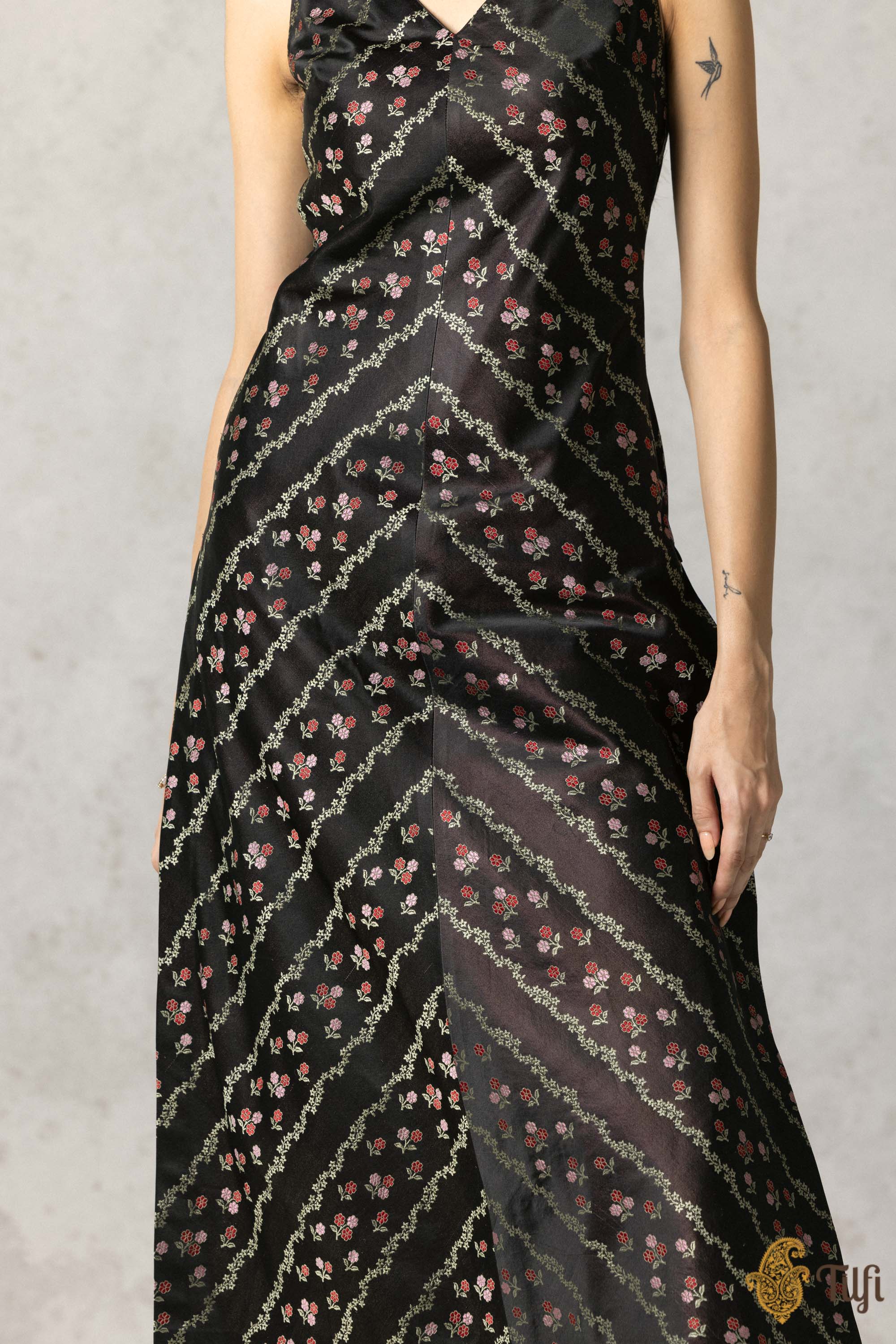 Coke Brown Pure Satin Silk Banarasi Handloom Suit Set - Tilfi