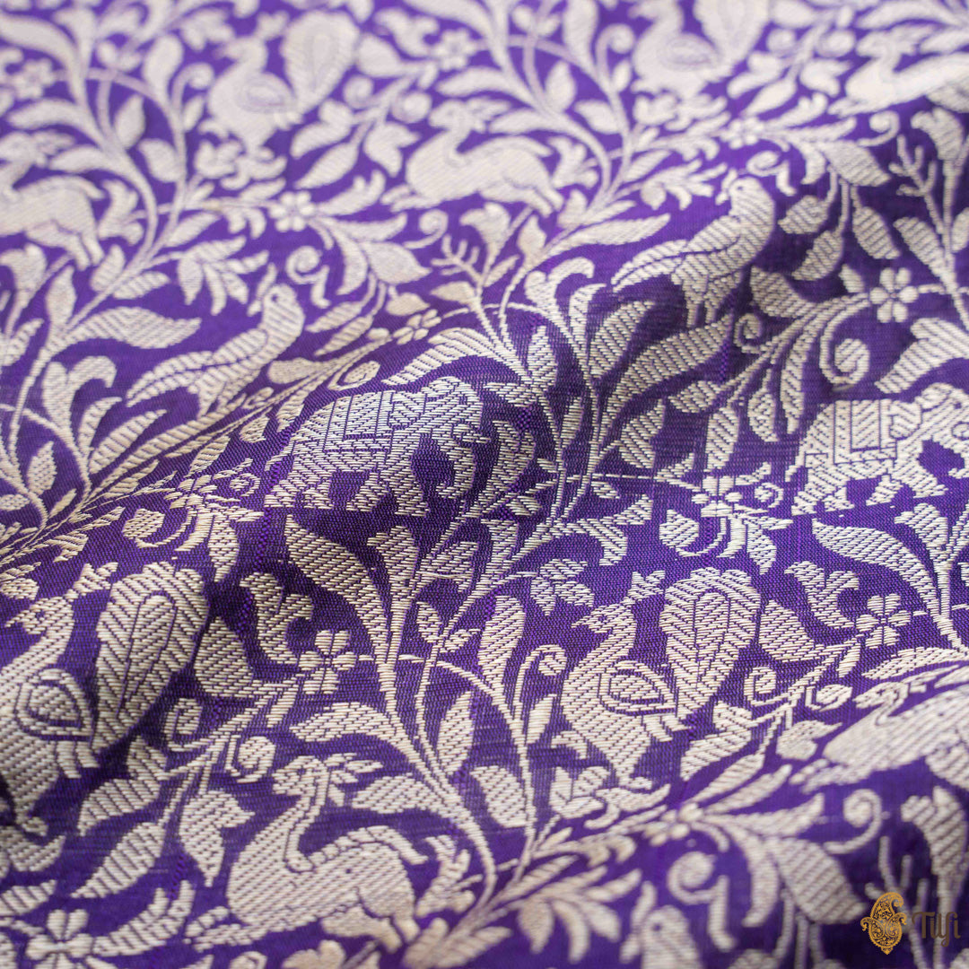 Purple Pure Katan Silk Banarasi Handloom Fabric - Tilfi