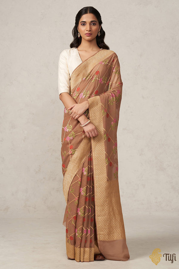 Pure Handwoven Banarasi Sarees Tagged "brown" - Tilfi