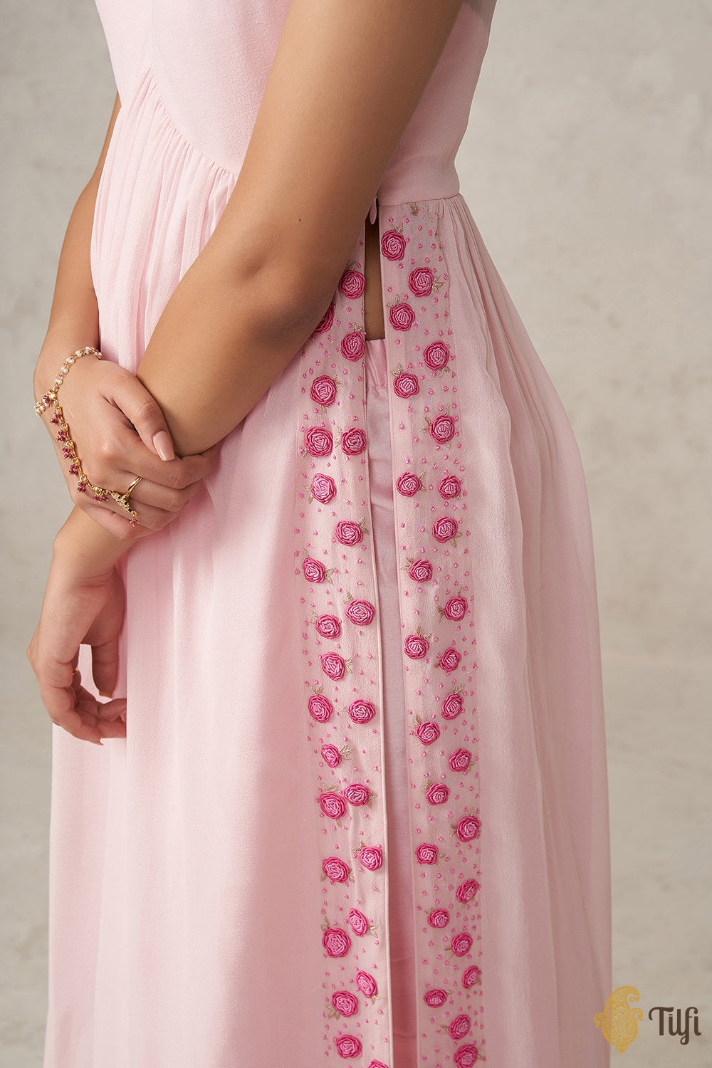 Light Pink Pure Georgette Handembroidered Kurta Set - Tilfi
