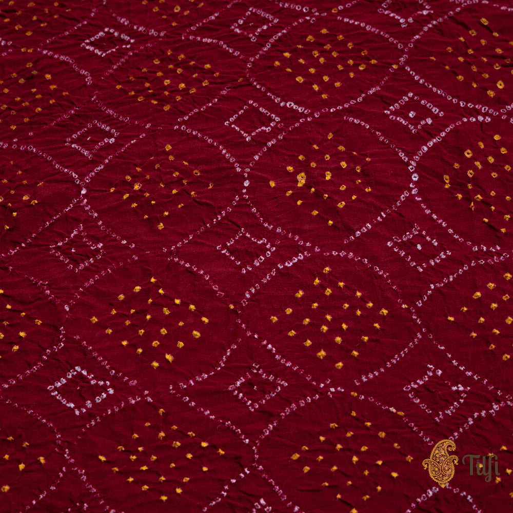 Deep Maroon Pure Georgette Banarasi Bandhani Handloom Saree - Tilfi
