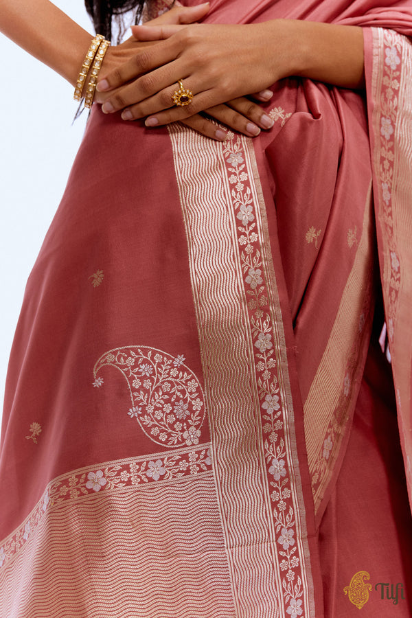 Pre-Order: 'Komal Abhisar' Old Rose Pink Pure Katan Silk Banarasi Hand ...