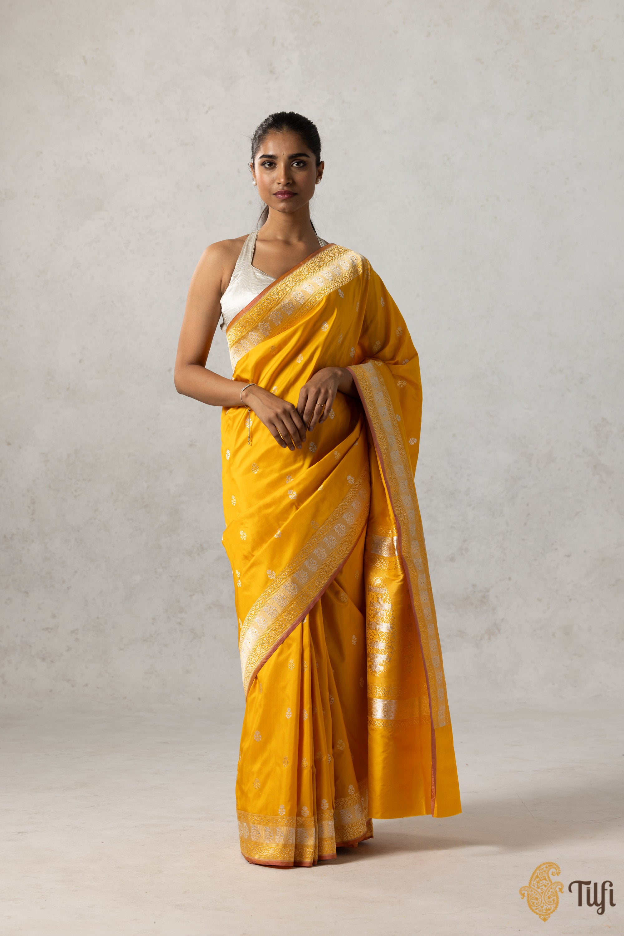 Yellow Pure Katan Silk Banarasi Handloom Saree - Tilfi