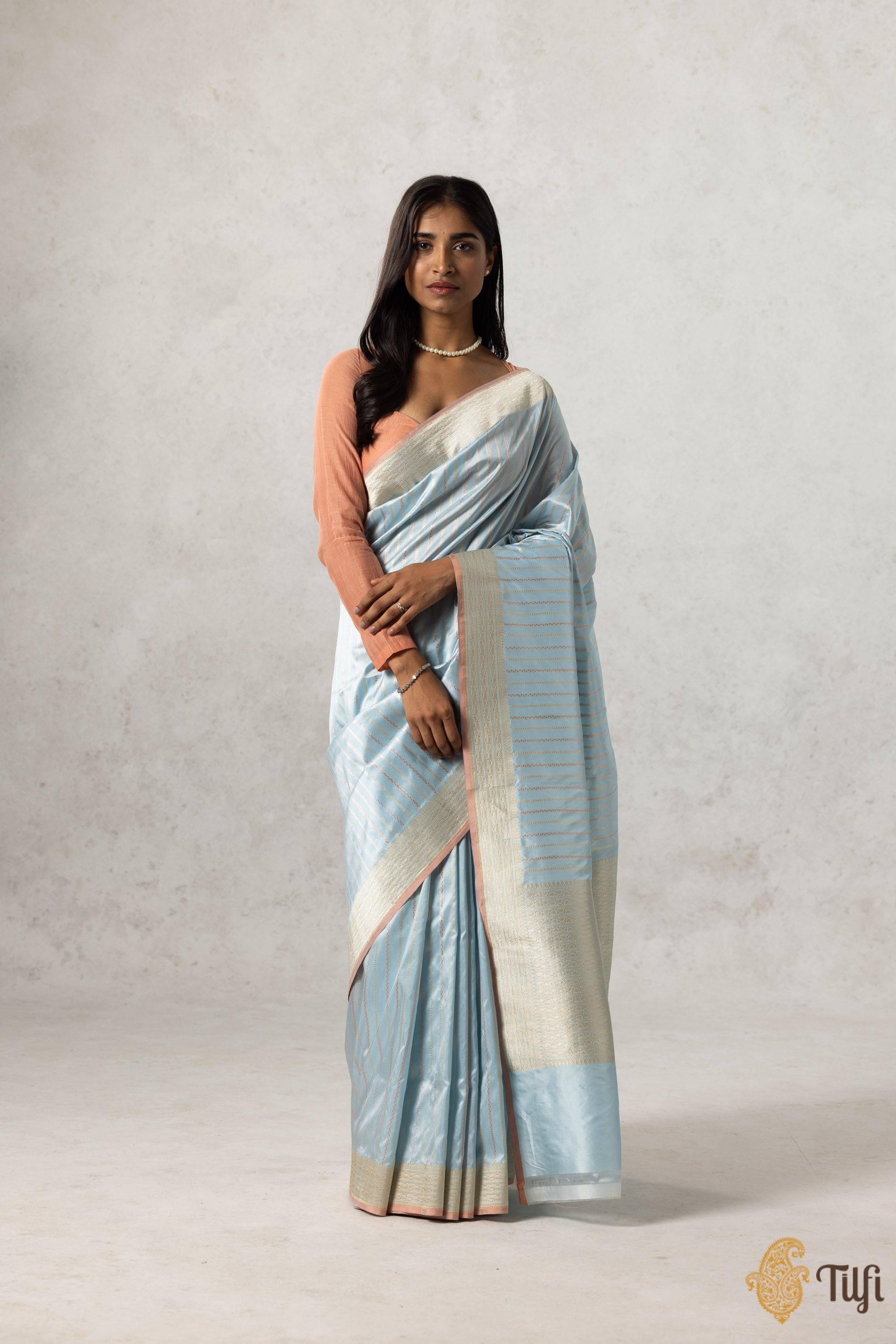 Pre-Order: Light Blue Pure Katan Silk Banarasi Handloom Saree - Tilfi