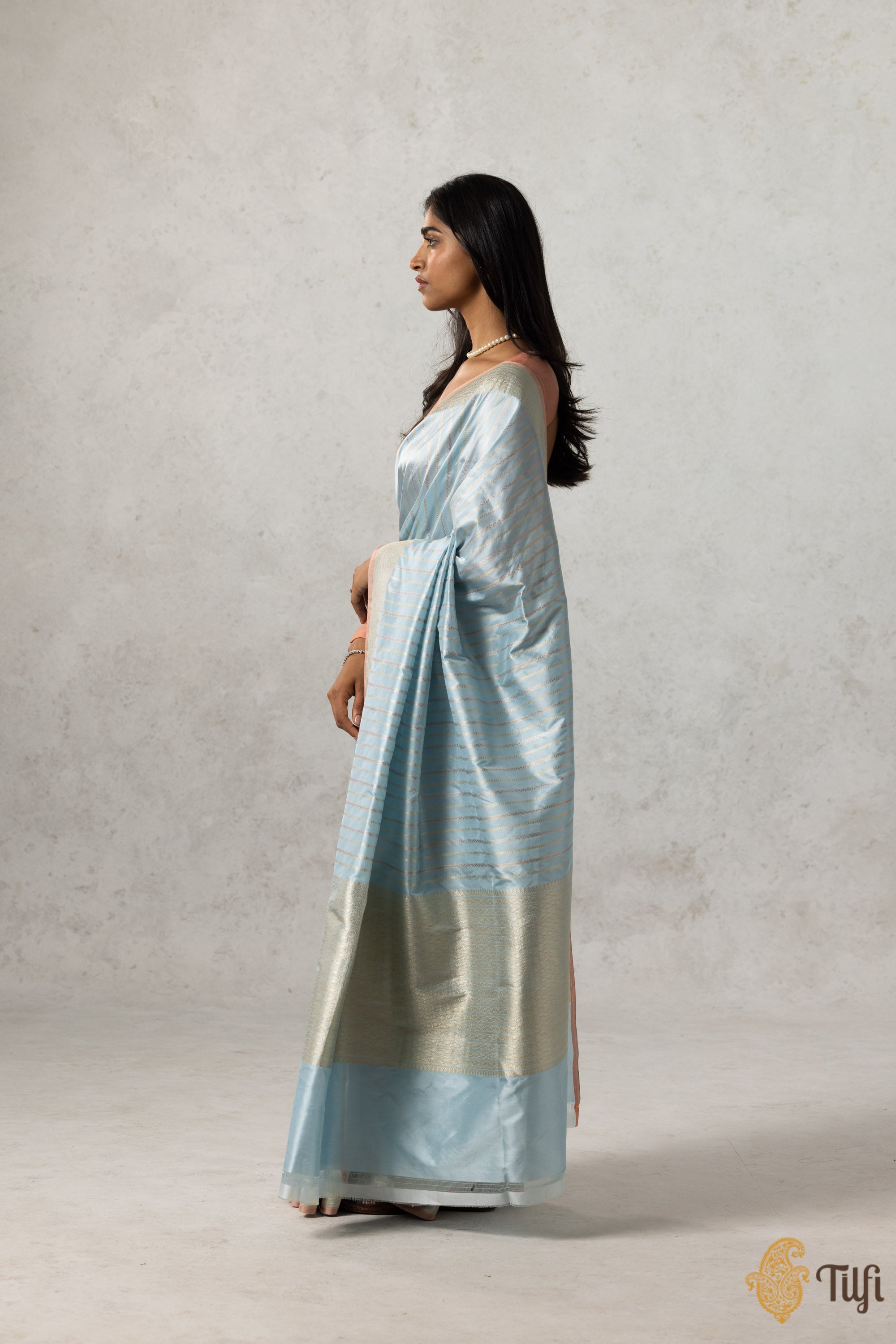 Pre-Order: Light Blue Pure Katan Silk Banarasi Handloom Saree - Tilfi