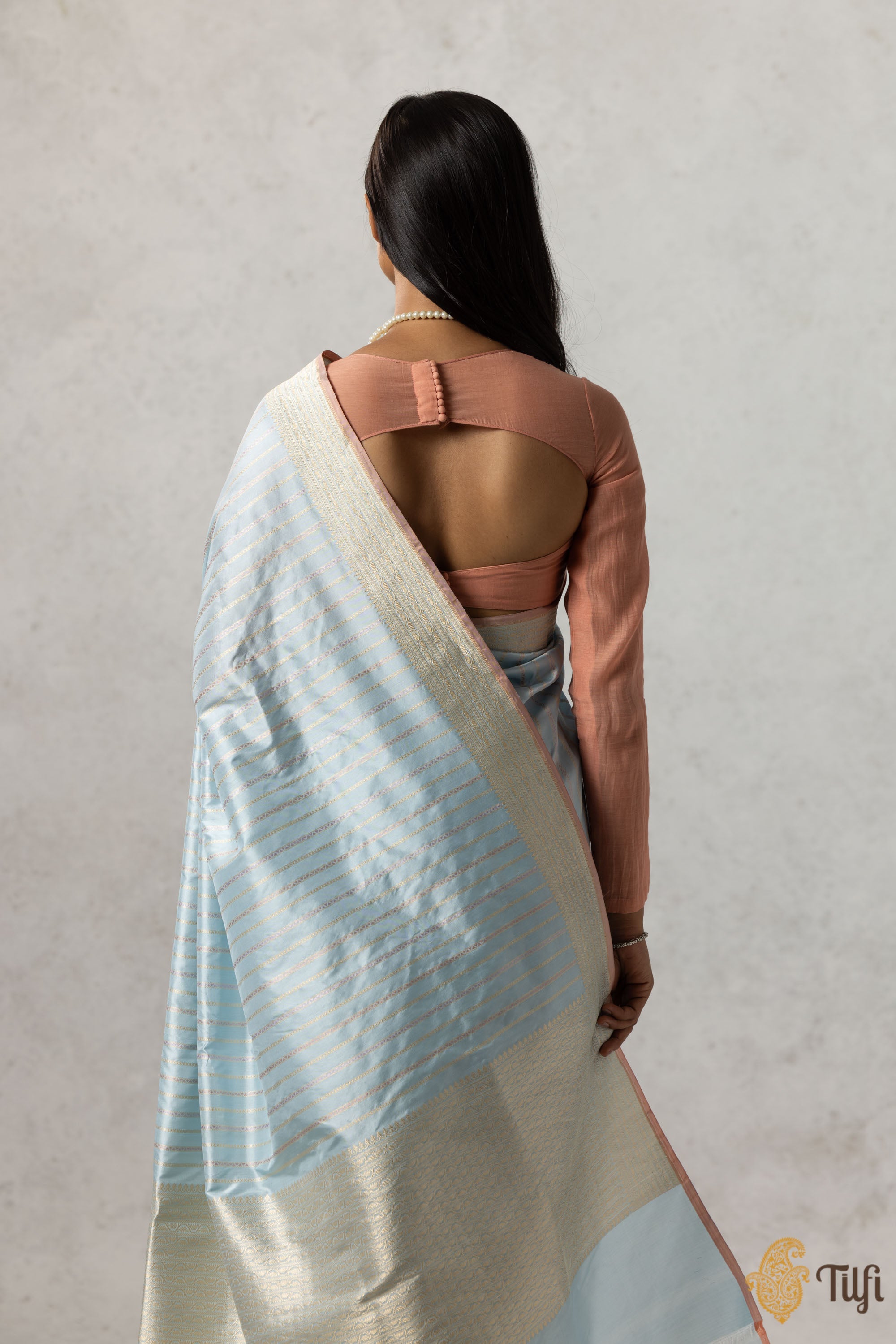 Pre-Order: Light Blue Pure Katan Silk Banarasi Handloom Saree - Tilfi