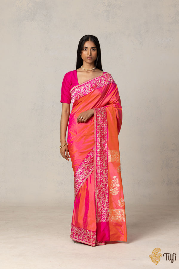 Pre-Order: 'Vilakshana' Orange-Pink Pure Katan Silk Banarasi Handloom ...