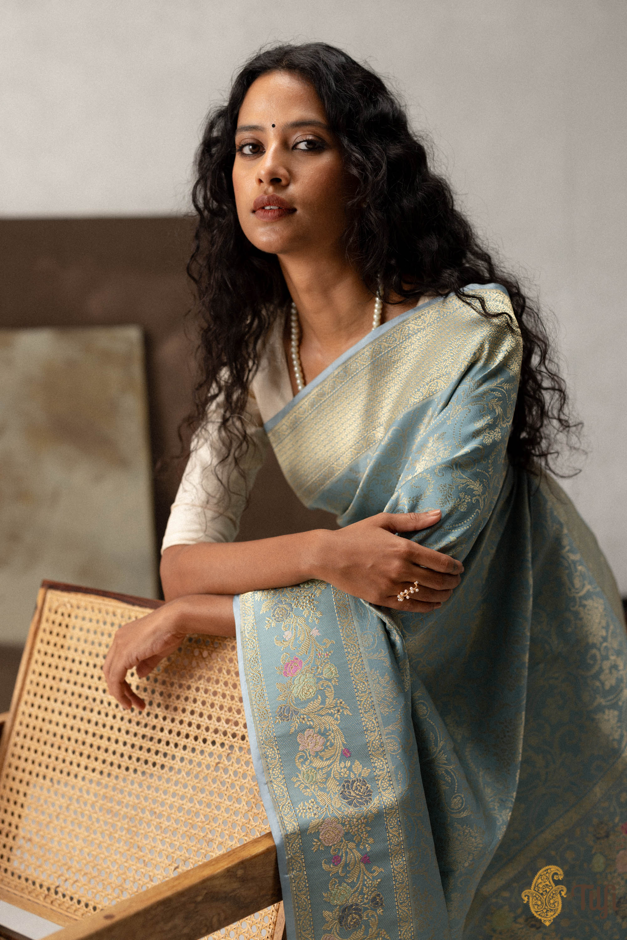 'Tara' Blue Pure Katan Silk Banarasi Handloom Saree - Tilfi