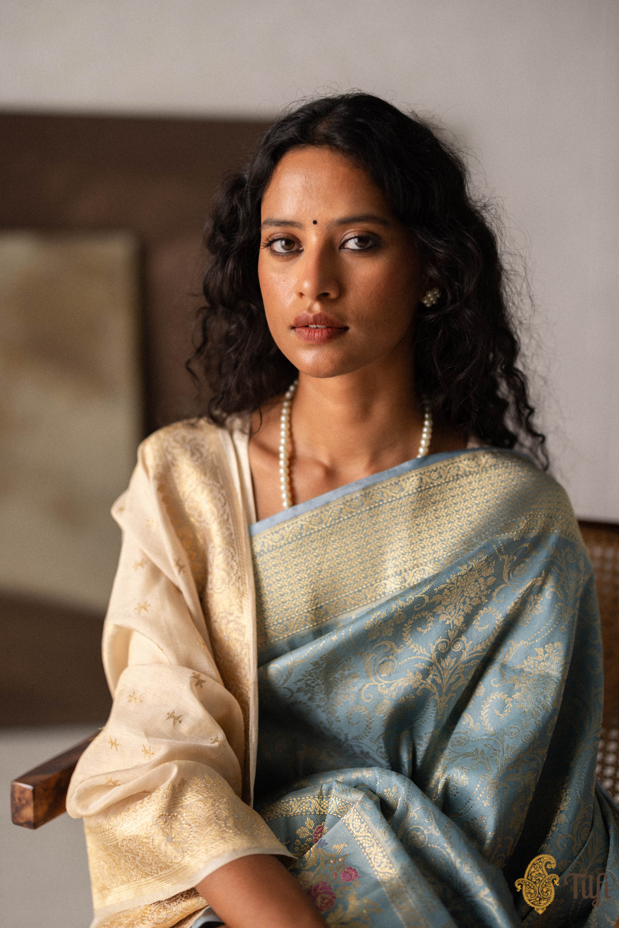 'Tara' Blue Pure Katan Silk Banarasi Handloom Saree - Tilfi