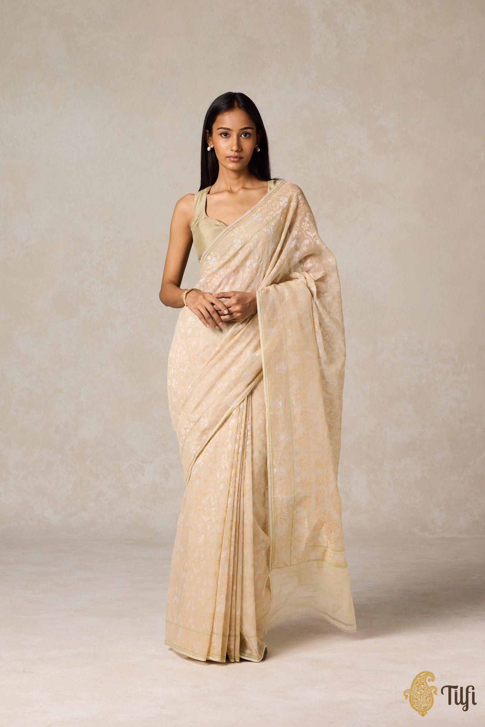 Off-White Pure Cotton Real Zari Jamdani Saree - Tilfi