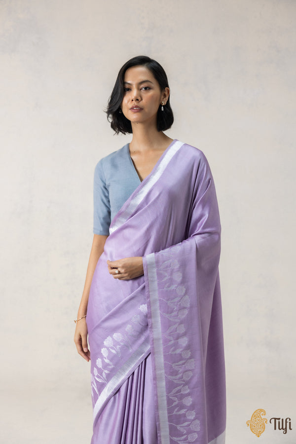 Lilac Silk-Pashmina Wool Banarasi Handloom Saree - Tilfi