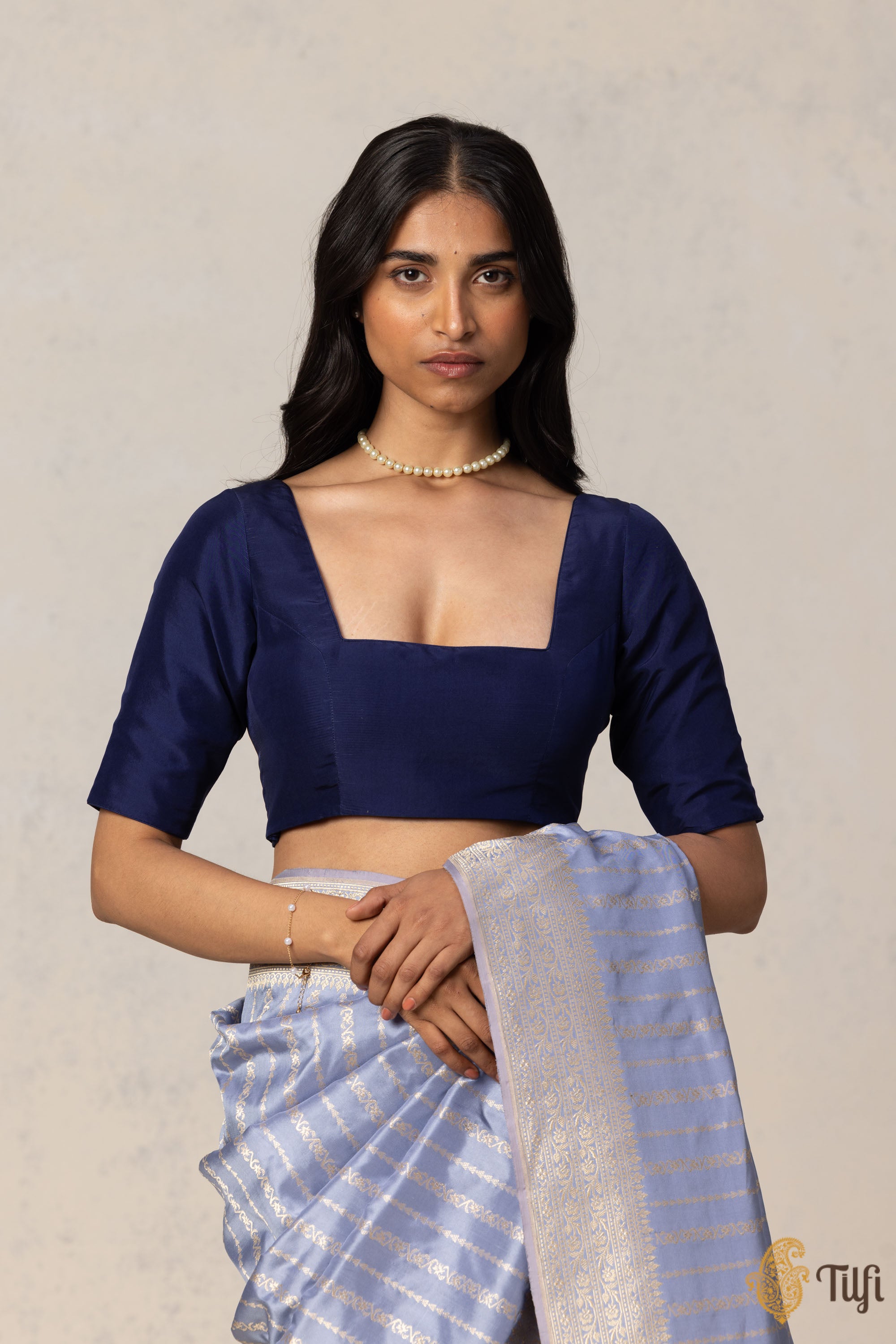 Deep Blue Pure Silk Essentials Blouse - Tilfi