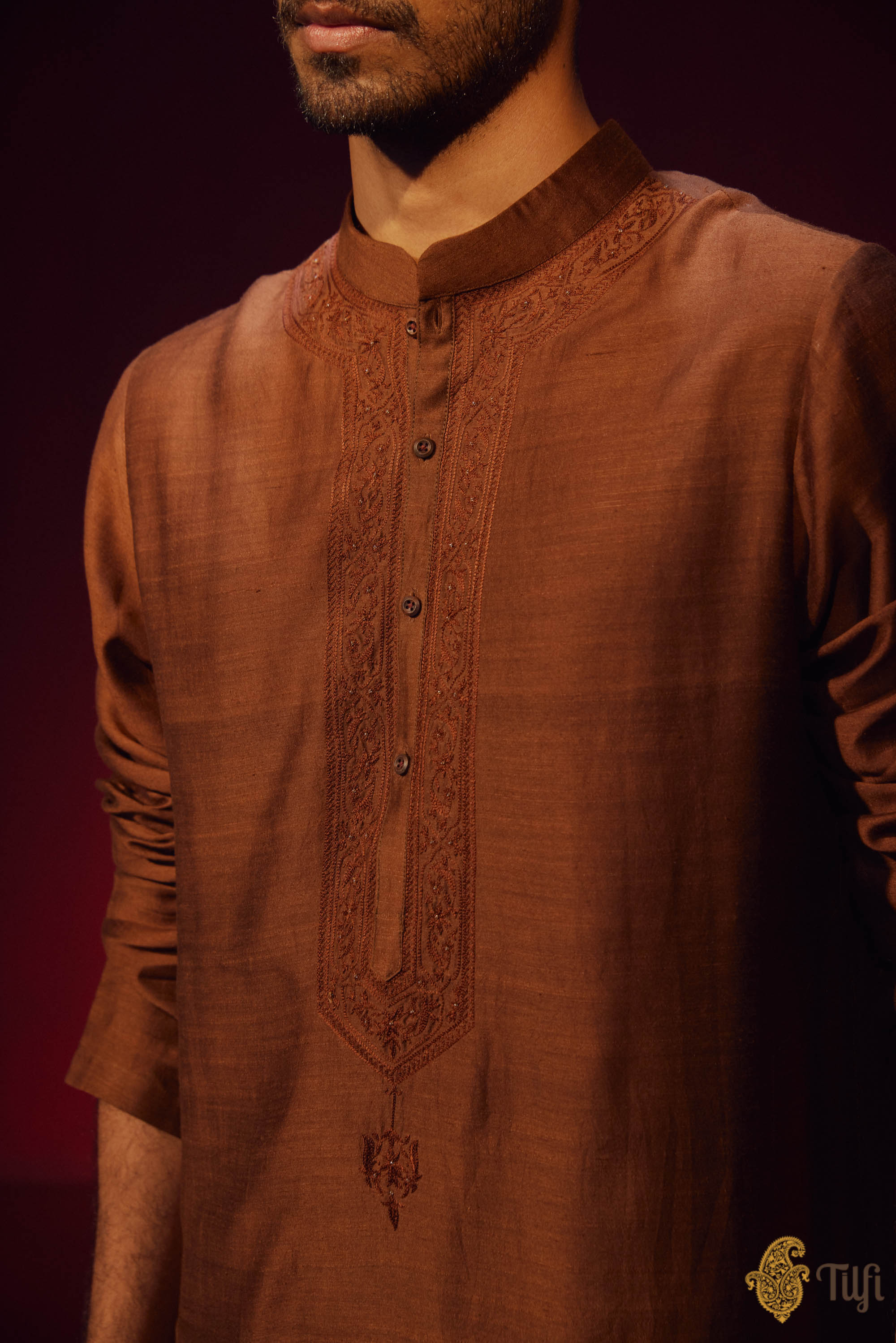 Brown Hand-embroidered Kurta Suit Set - Tilfi