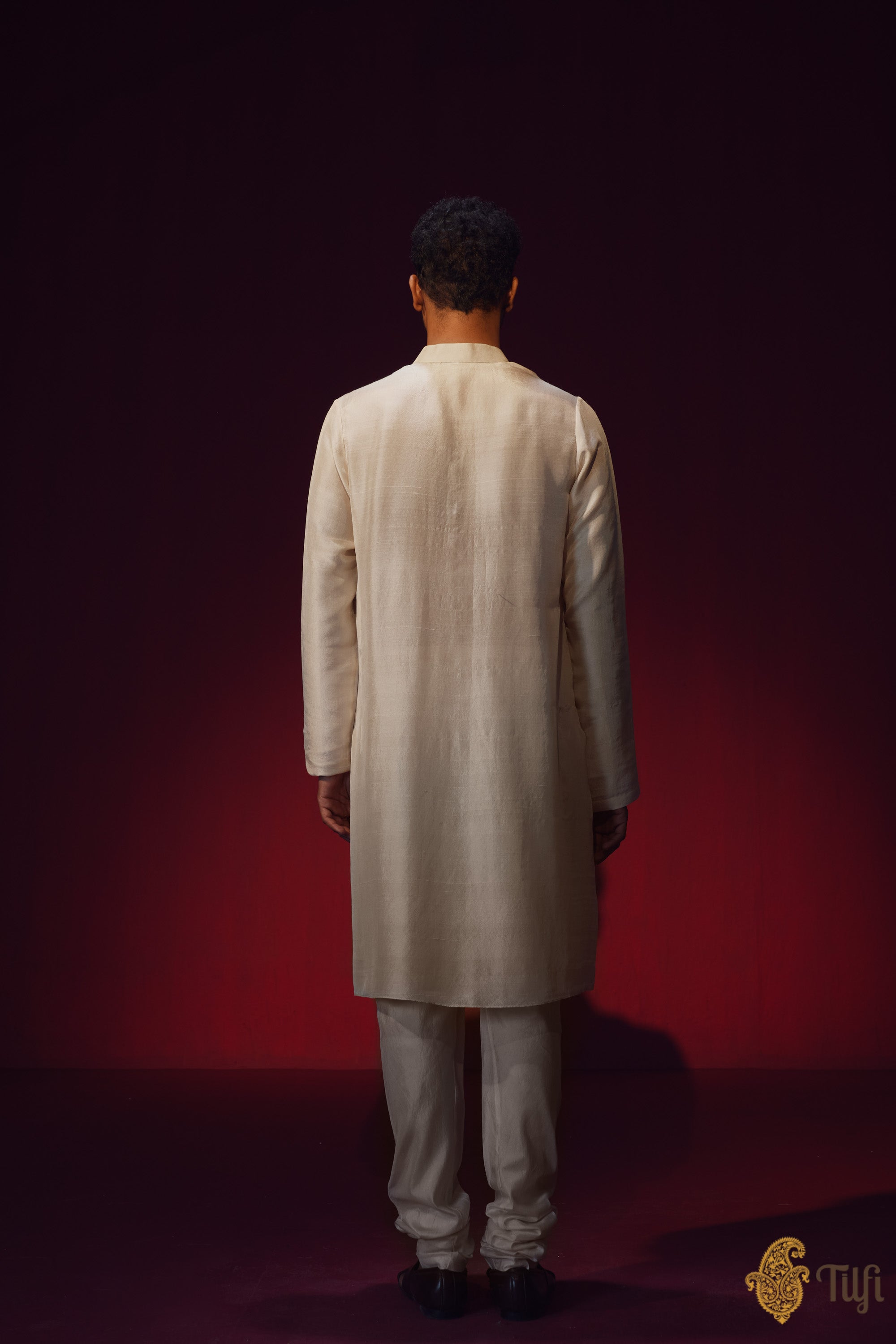 Gold Tissue Sadri with Off-white Kurta Suit Set - Tilfi