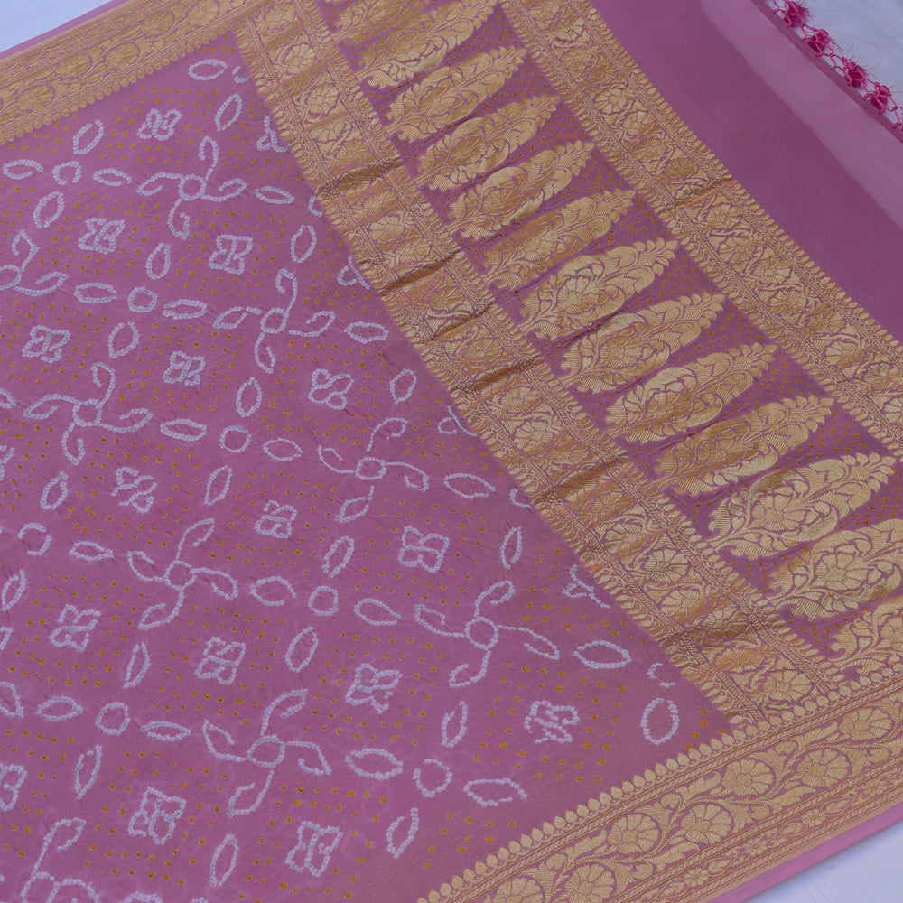 Gajri Pink Pure Georgette Banarasi Handloom Bandhani Dupatta - Tilfi