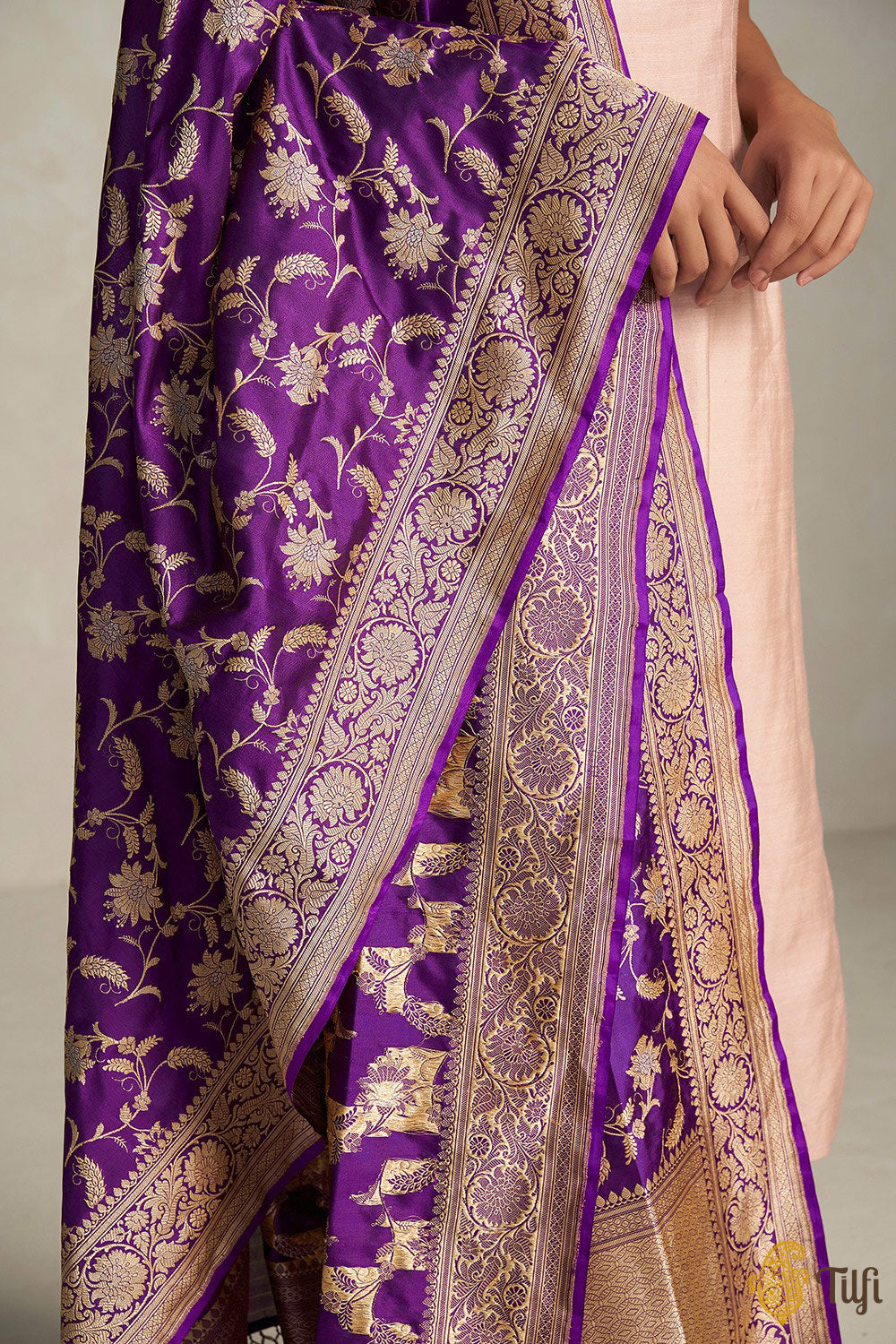 Pre-Order: Purple Pure Katan Silk Banarasi Handloom Dupatta - Tilfi