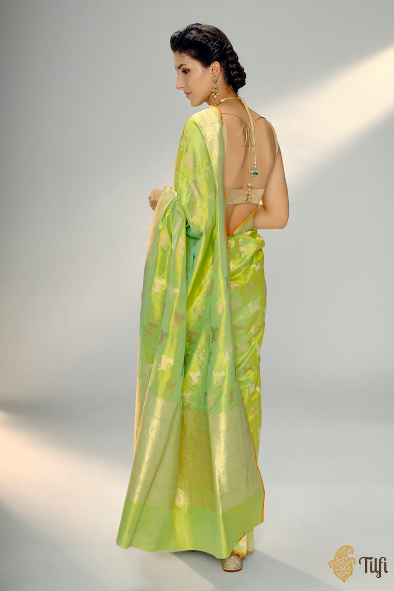 Light Blue-Green Pure Katan Silk Banarasi Handloom Saree - Tilfi