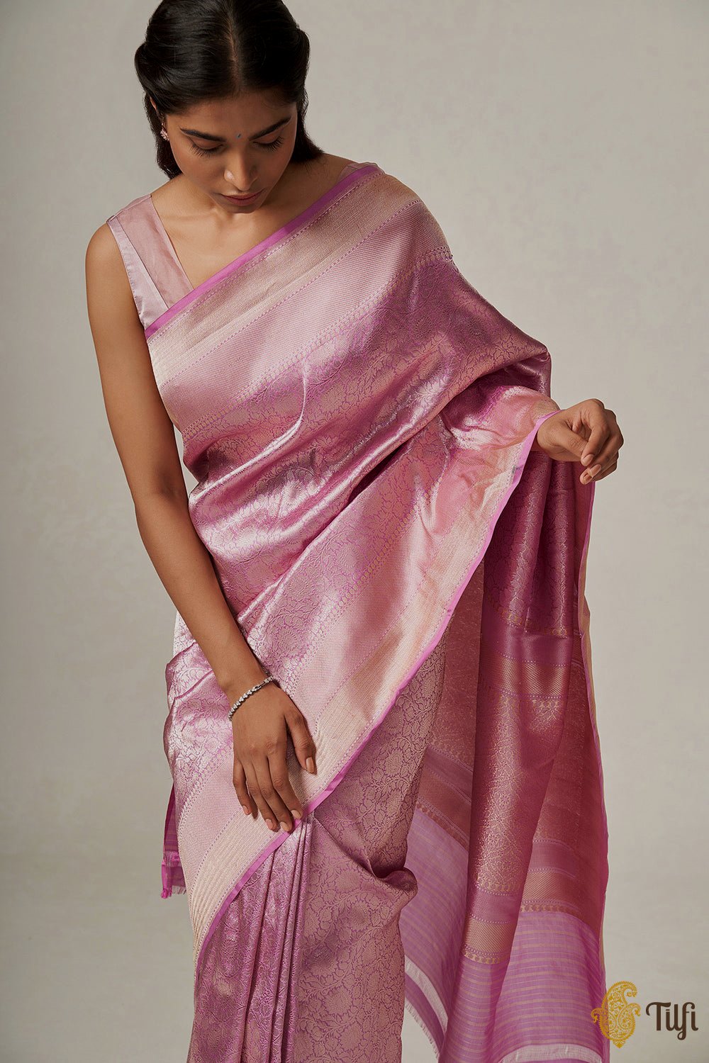 Pink Pure Katan Silk Banarasi Handloom Saree - Tilfi