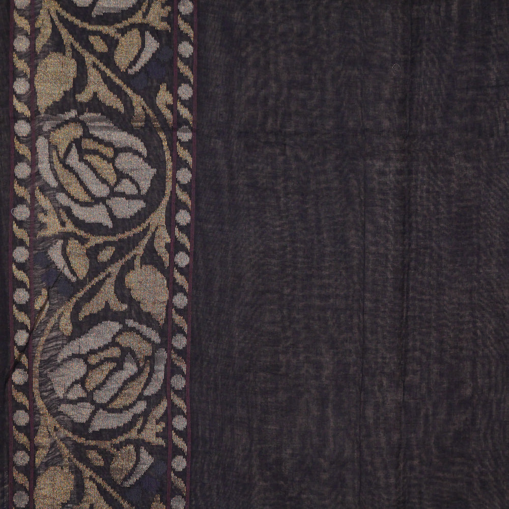 'Urmila' Navy Blue Pure Cotton Jamdani Real Zari Banarasi Handloom Sar ...