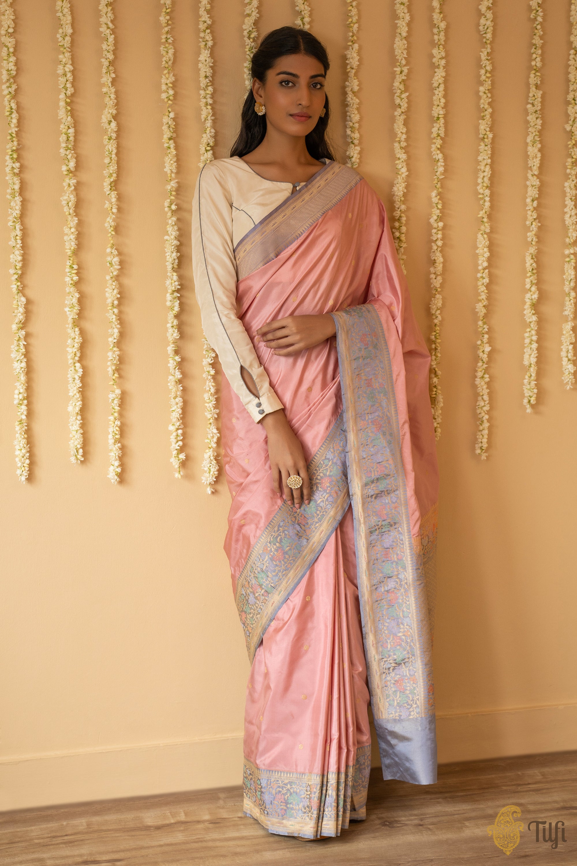 Pink Pure Katan Silk Banarasi Handloom Saree - Tilfi