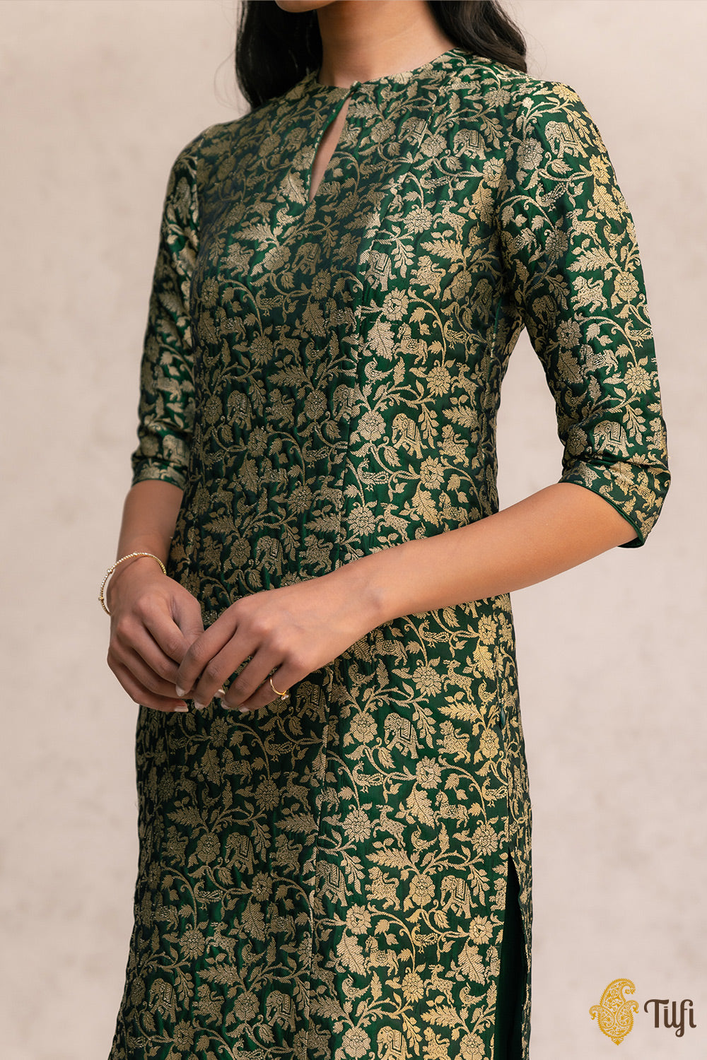 Forest Green Banarasi Handloom Suit Set - Tilfi