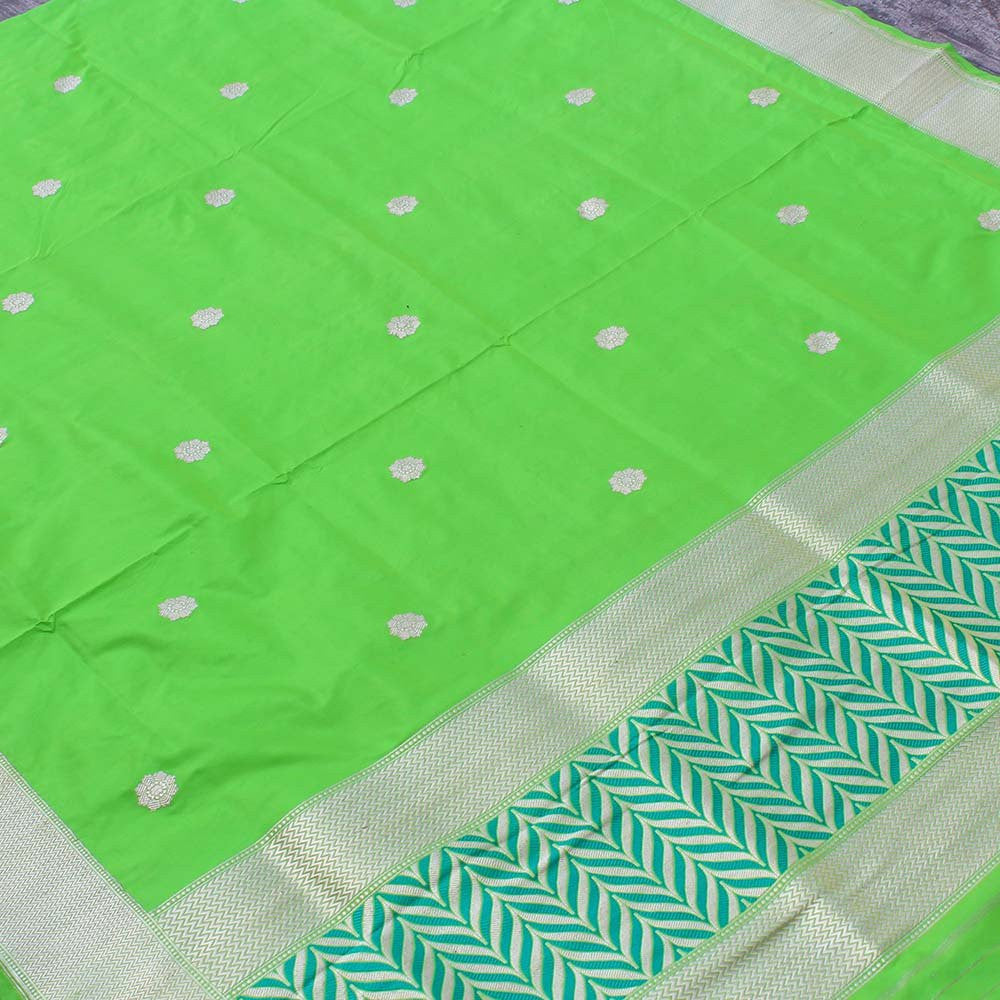 Parrot Green Pure Katan Silk Banarasi Handloom Dupatta - Tilfi