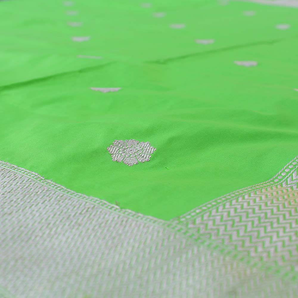 Parrot Green Pure Katan Silk Banarasi Handloom Dupatta - Tilfi