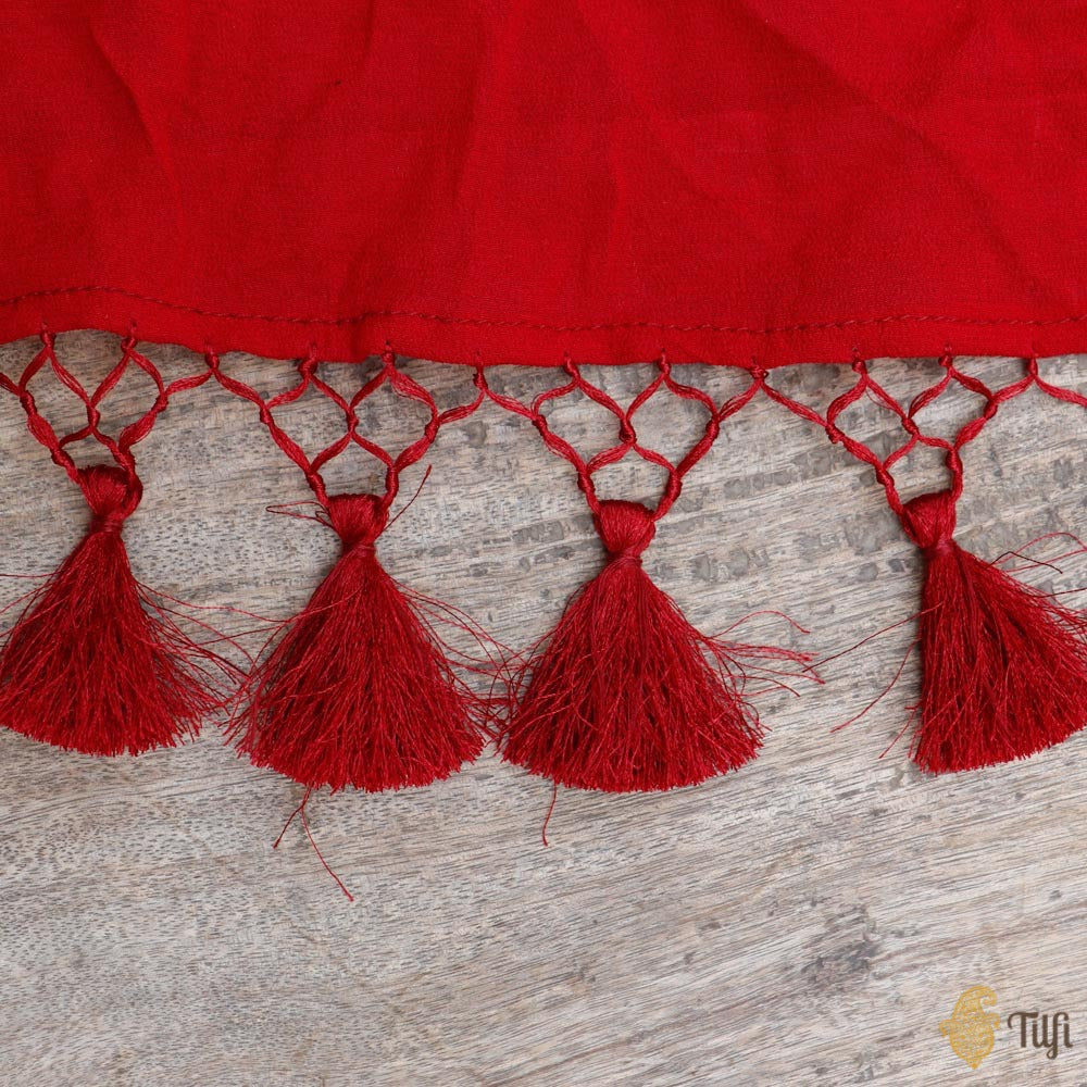 Maroonish-Red Pure Georgette Banarasi Handloom Bandhani Dupatta - Tilfi