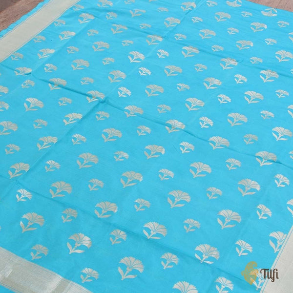 Ferozi Blue Pure Katan Silk Banarasi Handloom Dupatta - Tilfi