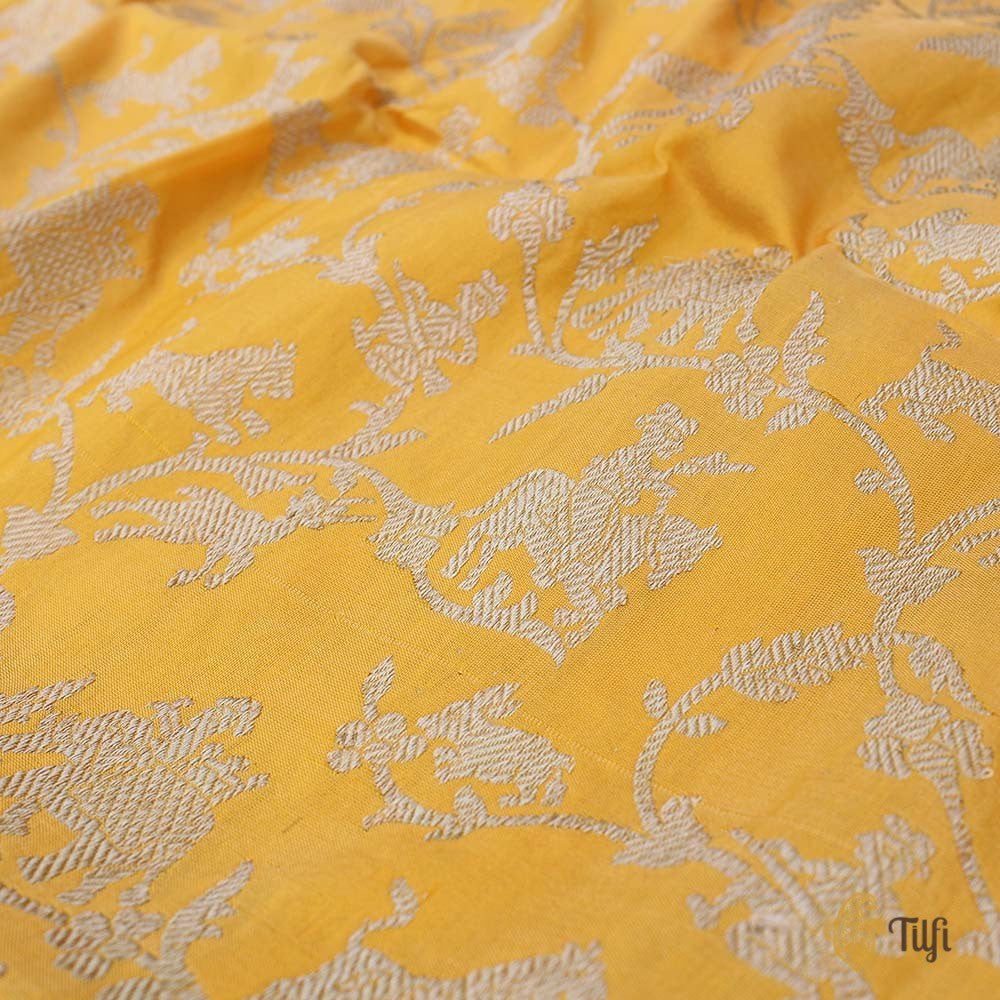 Yellow Pure Katan Silk Banarasi Handloom Dupatta - Tilfi