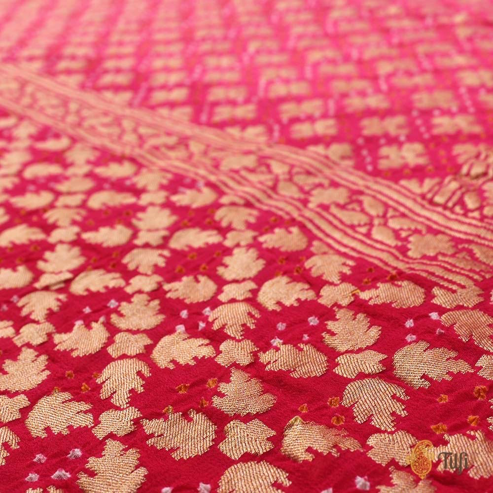 Gulabi Pink Ombre Pure Georgette Banarasi Handloom Bandhani Dupatta - Tilfi