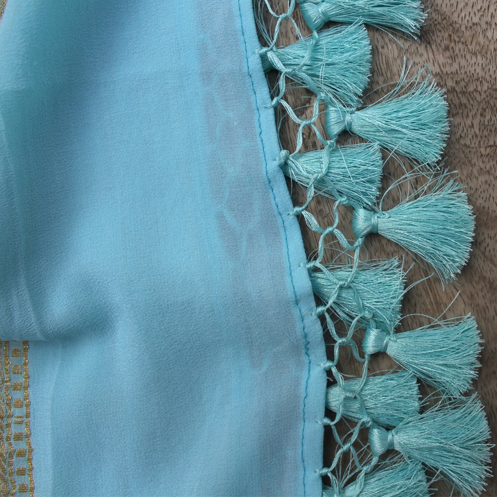Light Ferozi Blue Pure Khaddi Georgette Banarasi Handloom Dupatta - Tilfi