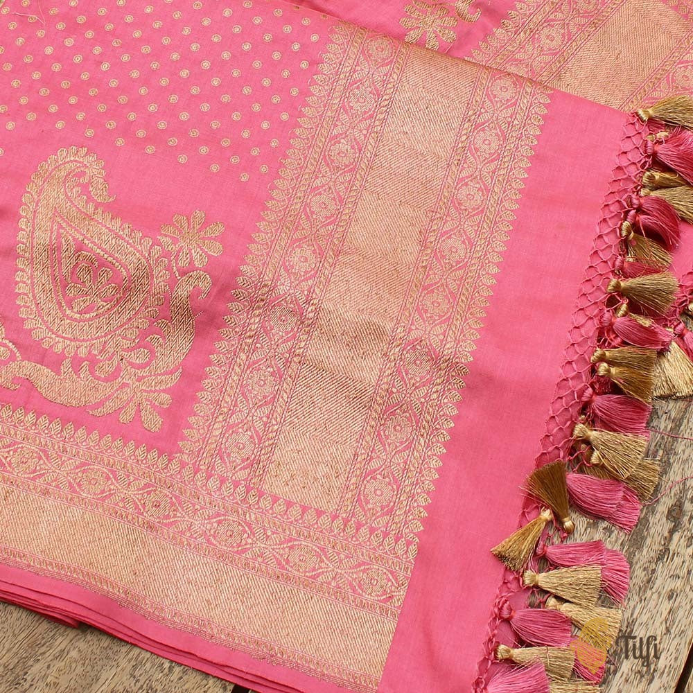 Gajri Pink Pure Silk Georgette Banarasi Handloom Dupatta - Tilfi