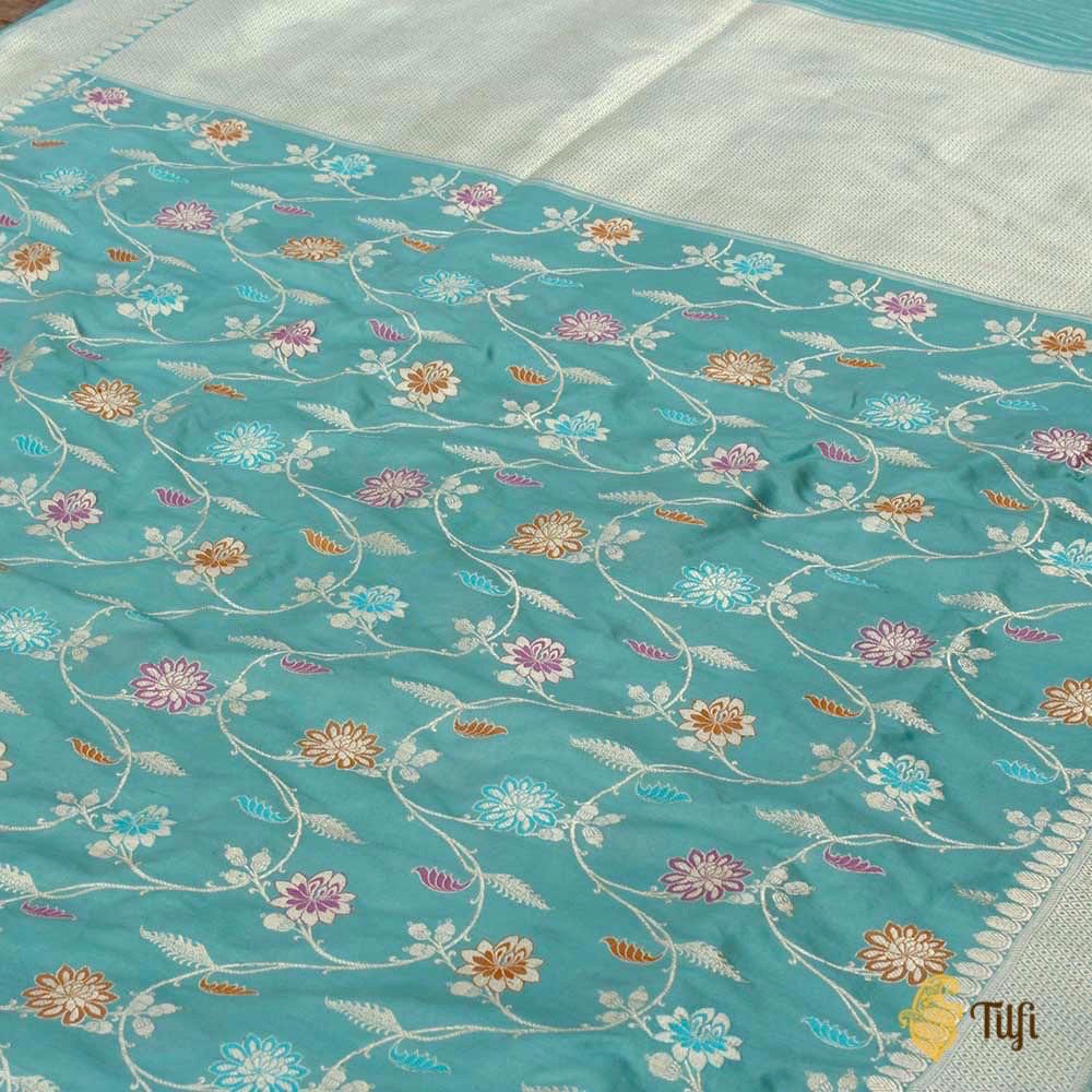 Light Blue Pure Katan Silk Banarasi Handloom Saree - Tilfi