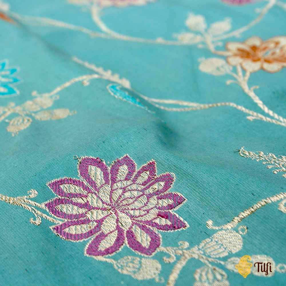 Light Blue Pure Katan Silk Banarasi Handloom Saree - Tilfi