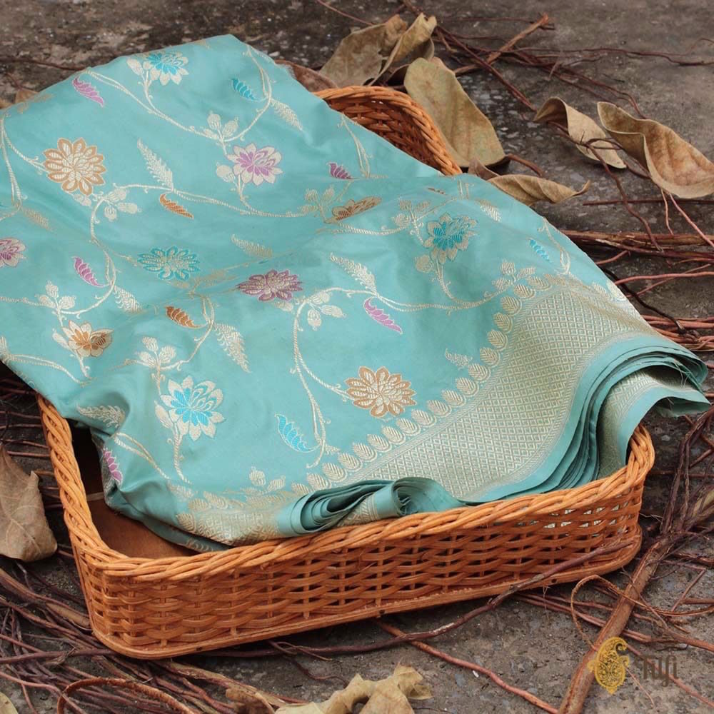 Light Blue Pure Katan Silk Banarasi Handloom Saree - Tilfi