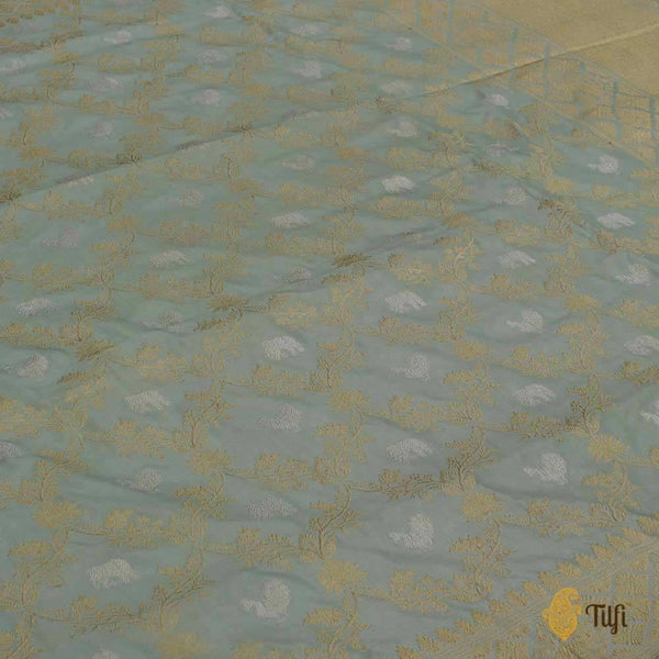 Pale Duck Egg Blue Pure Katan Silk Banarasi Shikaargah Handloom Saree ...