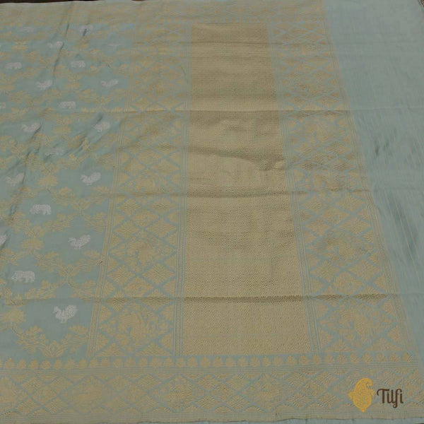 Pale Duck Egg Blue Pure Katan Silk Banarasi Shikaargah Handloom Saree ...