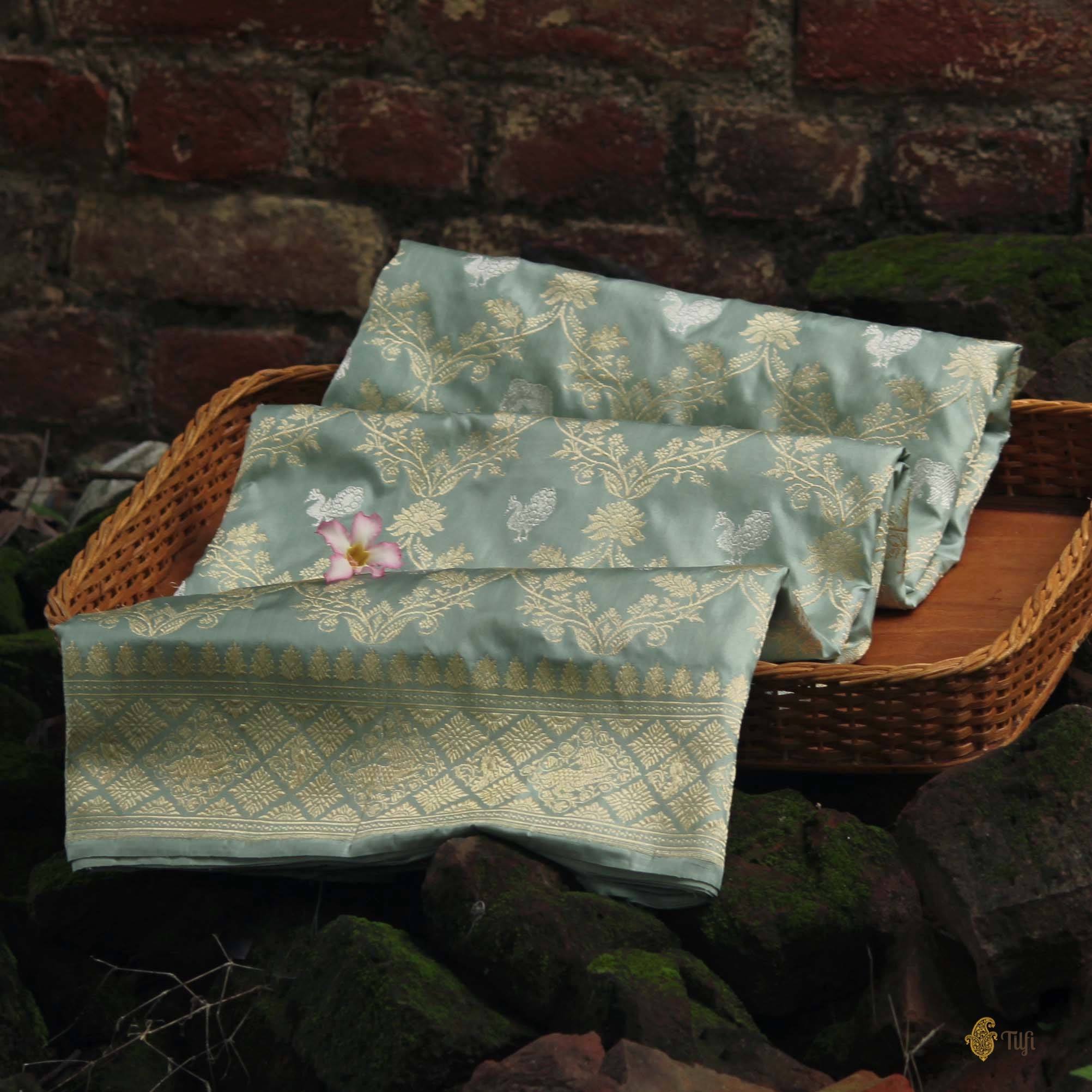 Pale Duck Egg Blue Pure Katan Silk Banarasi Shikaargah Handloom Saree ...