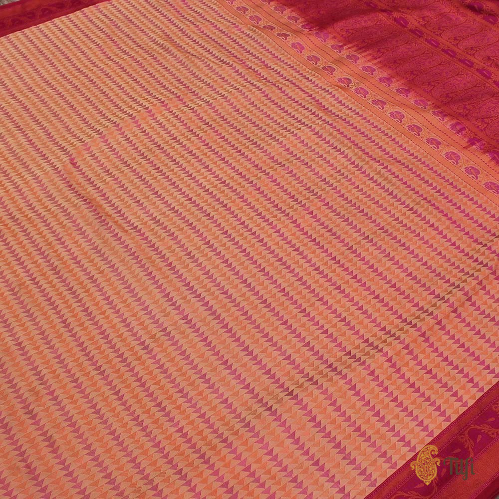 Beige-Light Gajri Pink Pure Soft Satin Banarasi Handloom Saree - Tilfi