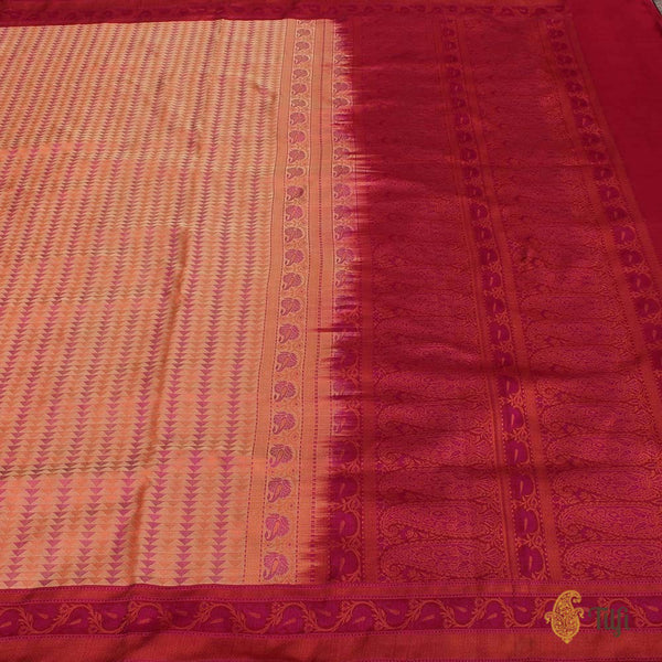 Beige-Light Gajri Pink Pure Soft Satin Banarasi Handloom Saree - Tilfi