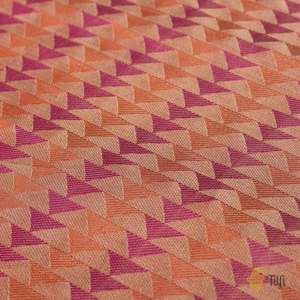 Beige-Light Gajri Pink Pure Soft Satin Banarasi Handloom Saree - Tilfi