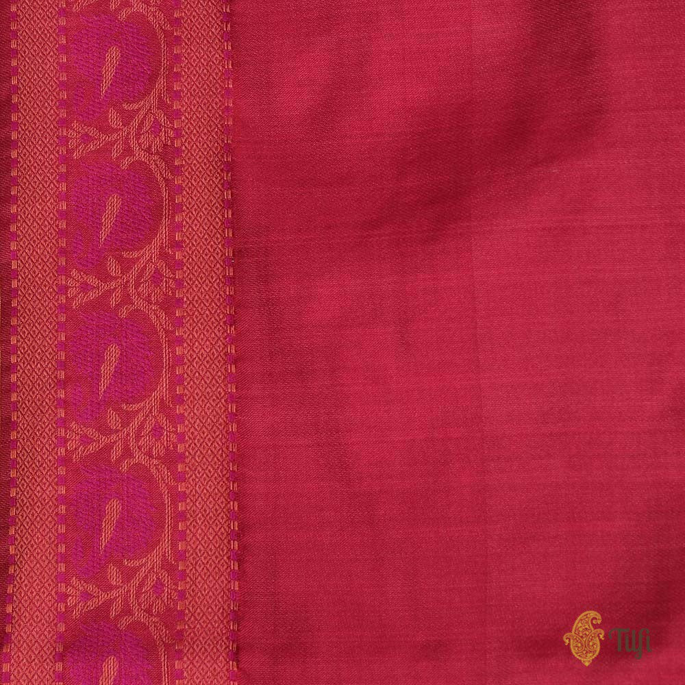 Beige-Light Gajri Pink Pure Soft Satin Banarasi Handloom Saree - Tilfi