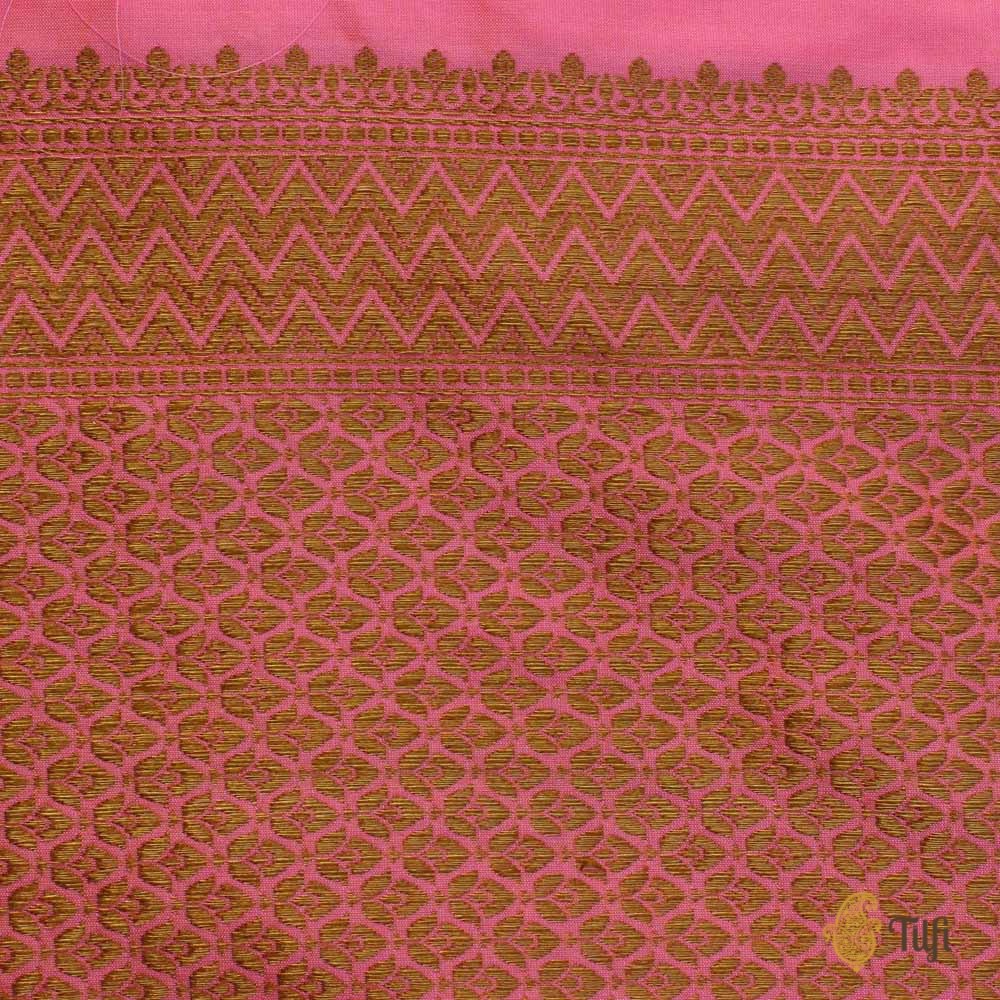 Yellow-Light Gulabi Pink Pure Katan Silk Banarasi Handloom Saree - Tilfi