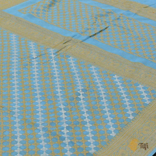 Light Ferozi Blue Pure Georgette Banarasi Handloom Saree - Tilfi